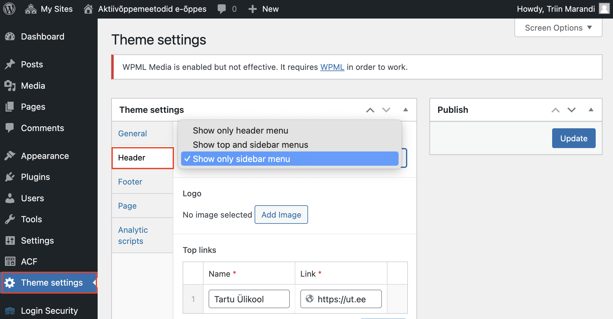 Managing menus – Guides for e-learning tools